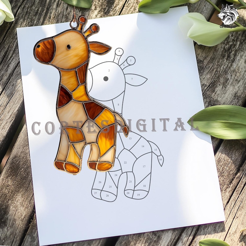 Giraffe Stained Glass Pattern, Cute Animal Suncatcher Template, DIY ...
