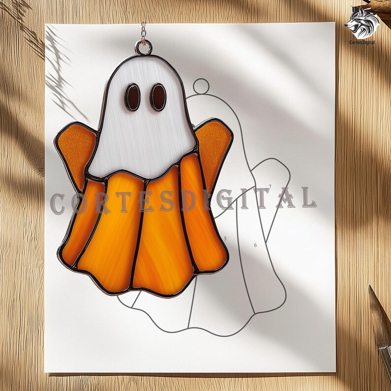 Cute Ghost Stained Glass Pattern PDF, Halloween Suncatcher Template ...