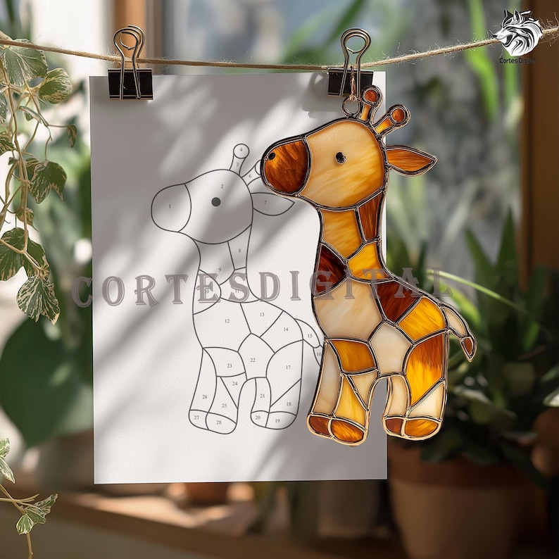 Giraffe Stained Glass Pattern, Cute Animal Suncatcher Template, DIY ...