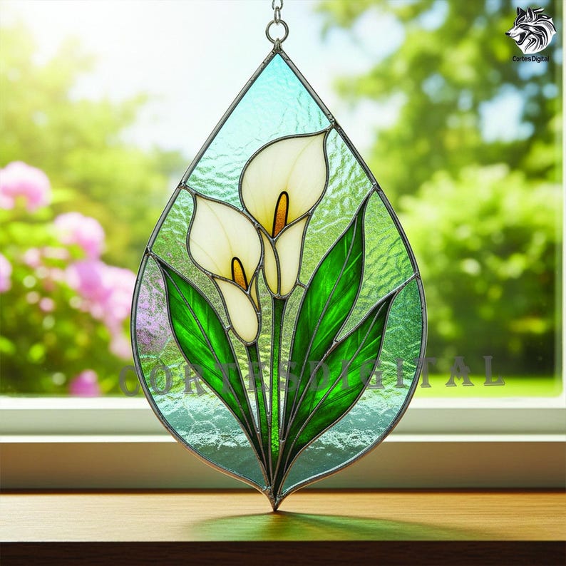 Calla Lily Stained Glass Pattern, Teardrop Suncatcher Template (PDF SVG ...