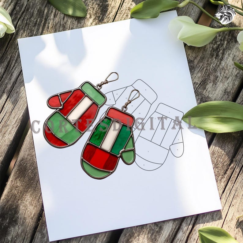 Christmas Mitten Stained Glass Pattern, Holiday Ornament Template PDF ...
