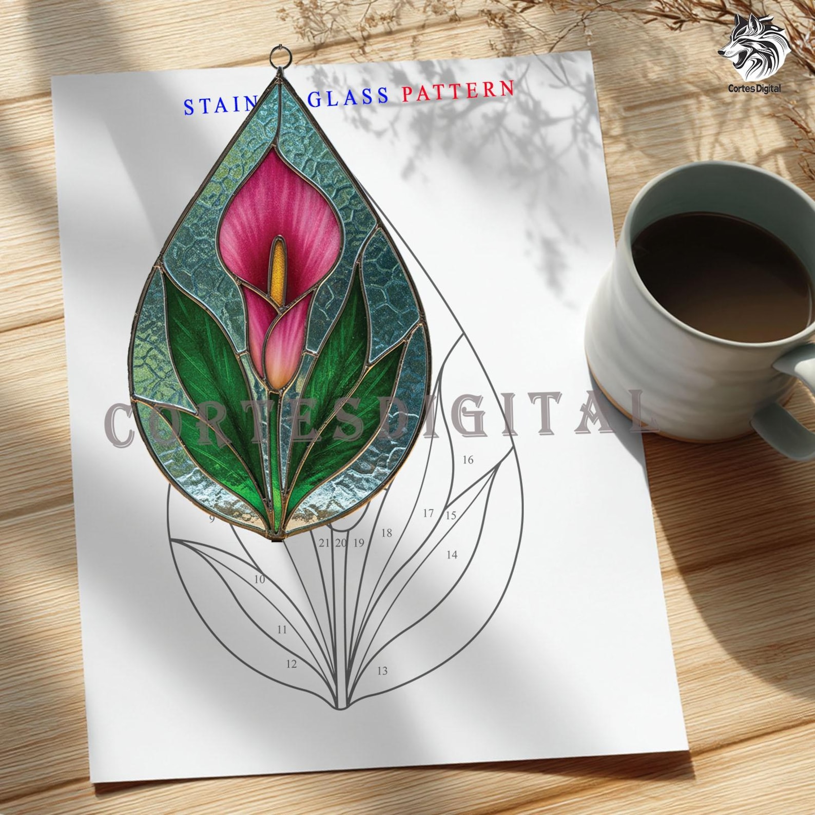 Calla Lily Stained Glass Pattern, Floral Teardrop Suncatcher Template ...