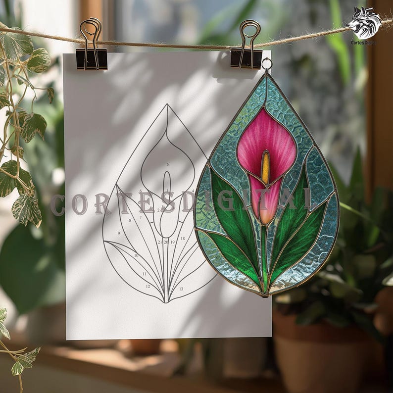 Calla Lily Stained Glass Pattern, Floral Teardrop Suncatcher Template ...