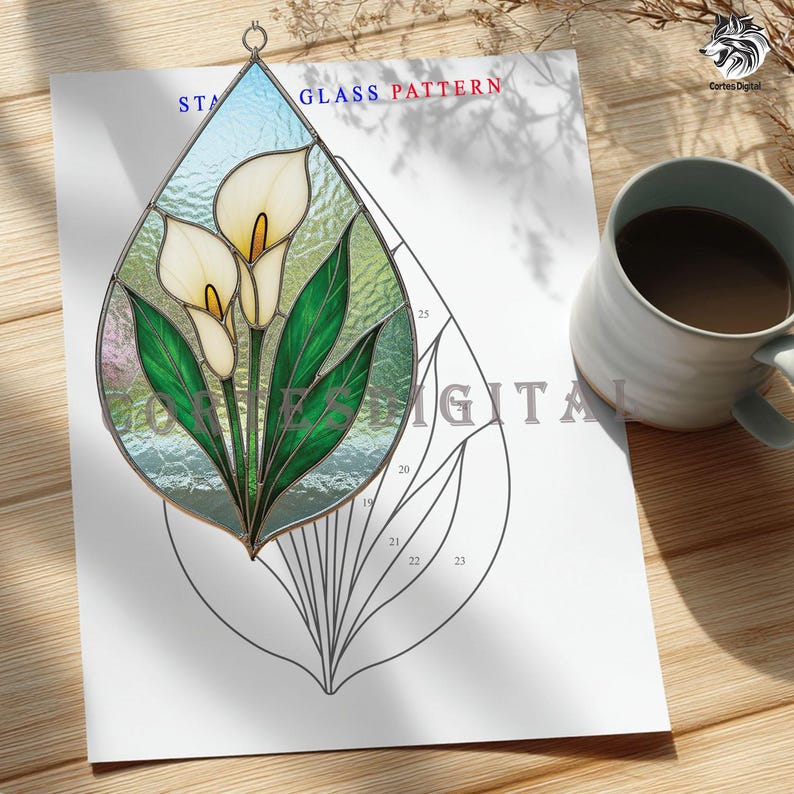 Calla Lily Stained Glass Pattern, Teardrop Suncatcher Template (PDF SVG ...