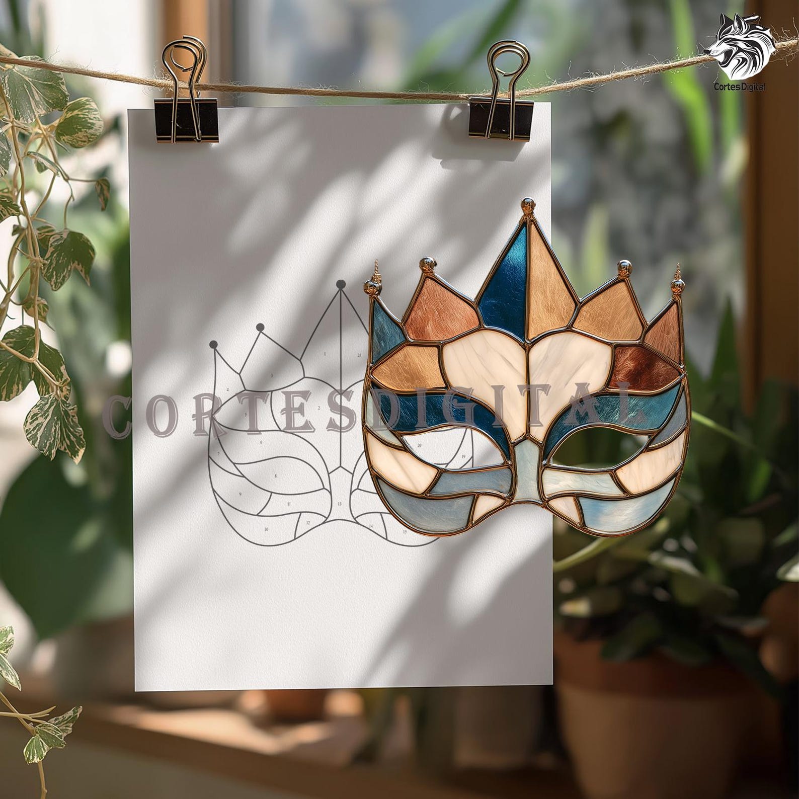 Crown Masquerade Mask Stained Glass Pattern, Elegant Beginner ...