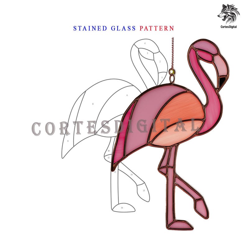 BI107- Flamingo Stained Glass Pattern, Bird Suncatcher Template, Diy ...