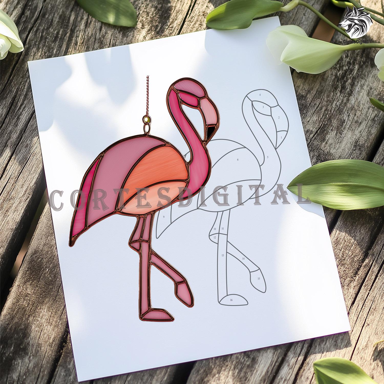 BI107- Flamingo Stained Glass Pattern, Bird Suncatcher Template, Diy ...