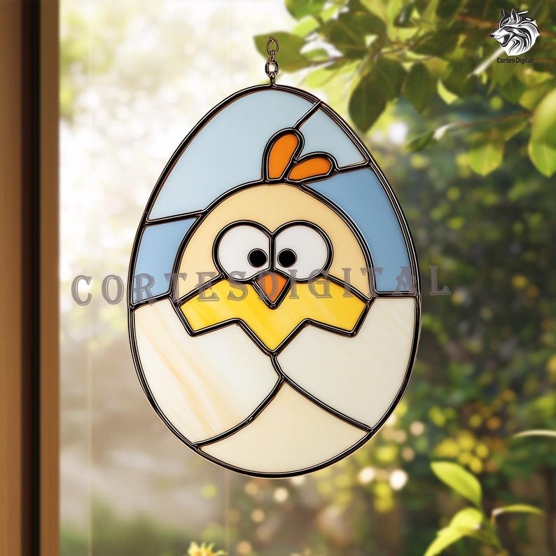 Baby Chick Stained Glass Pattern: Cute Farm Animal Suncatcher Template ...