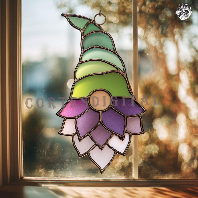 Succulent Gnome Stained Glass Pattern – Leaf Beard Garden Gnome ...