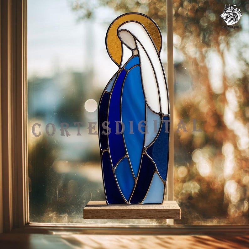 Virgin Mary Stained Glass Pattern, Marian Suncatcher Template, DIY ...
