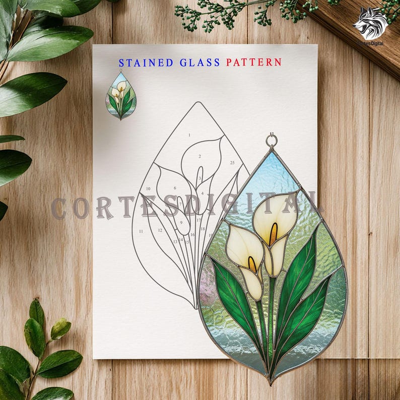Calla Lily Stained Glass Pattern, Teardrop Suncatcher Template (PDF SVG ...
