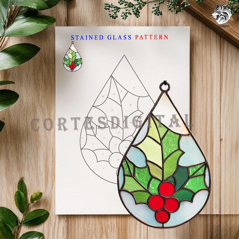 Christmas Holly Stained Glass Pattern: Teardrop Suncatcher Design (PDF ...
