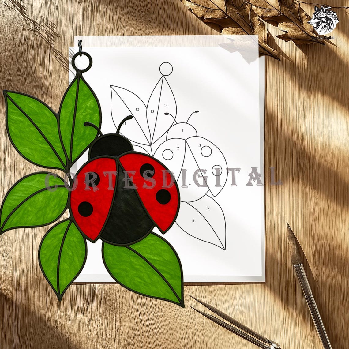 Ladybug Stained Glass Pattern PDF • Leaf Bug Suncatcher Template • DIY ...