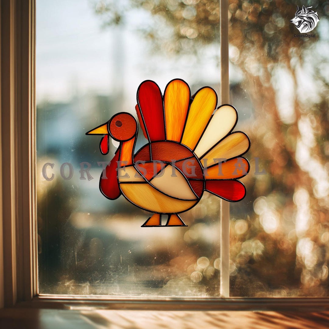 Turkey Stained Glass Pattern, Fall Animal Suncatcher Template, Beginner ...