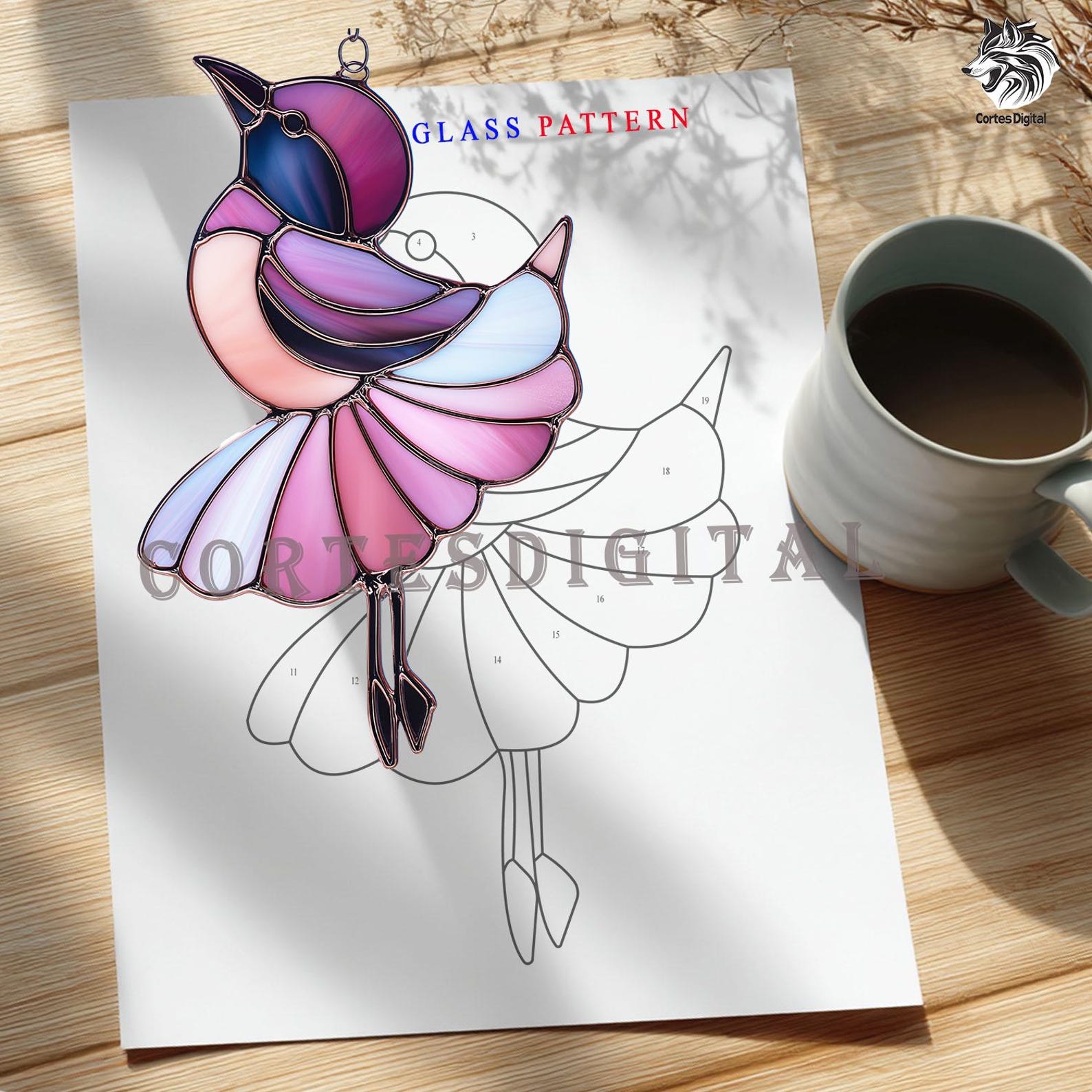 Dancing Raven Stained Glass Pattern, Graceful Bird Suncatcher Template ...