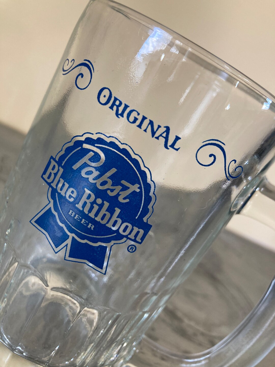 Vintage Glass Pabst Blue Ribbon Mug - Etsy