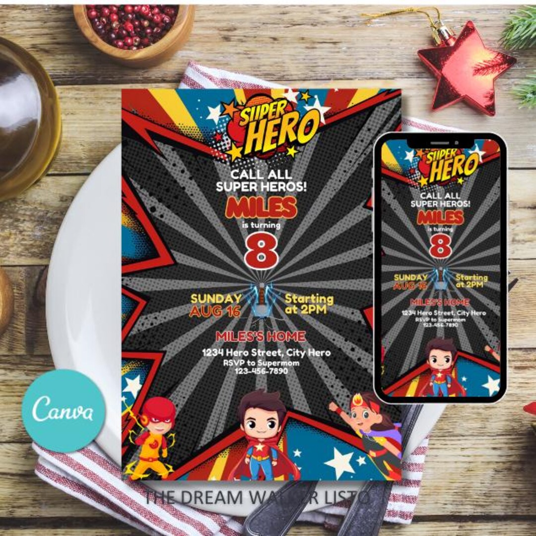 Editable Superheroes Birthday Invitation Template, Spider-man Iron Man ...