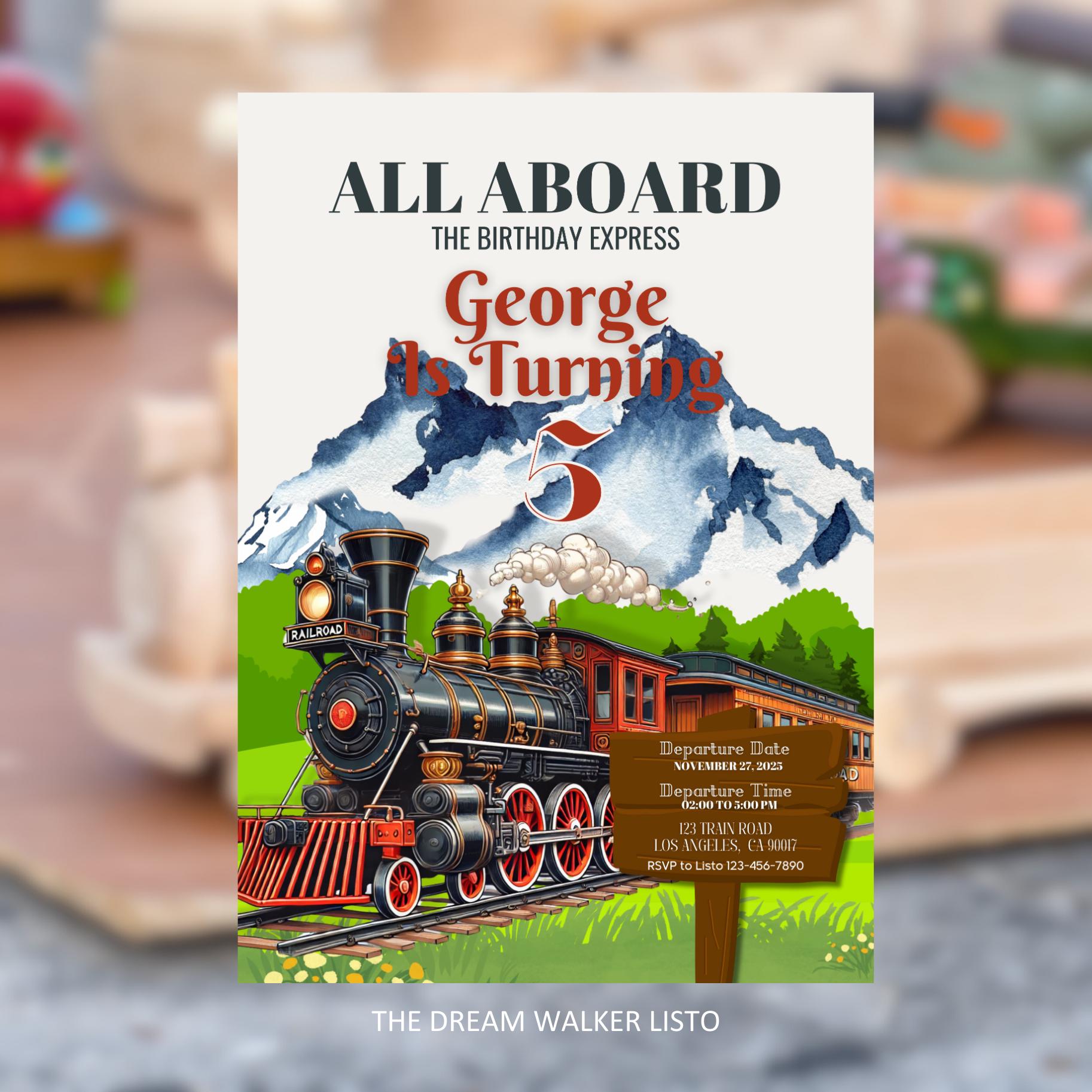 Train Birthday Invitation, Train Kids Invite, Blue Boy 1st Boarding ...