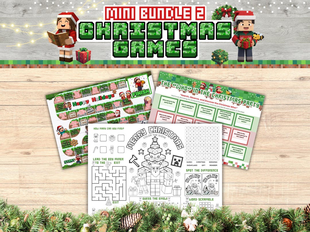 Printable Christmas Games Mini Bundle – Pixel Miner Theme, Roll and ...