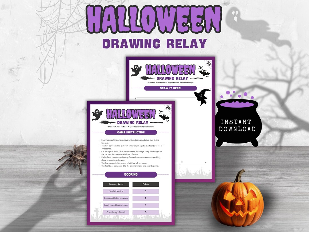 Printable Halloween Drawing Relay Game for Halloween Party Games ...