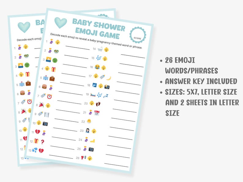 Baby Shower Emoji Pictionary Game Group Play Flash PDF 26 Baby ...