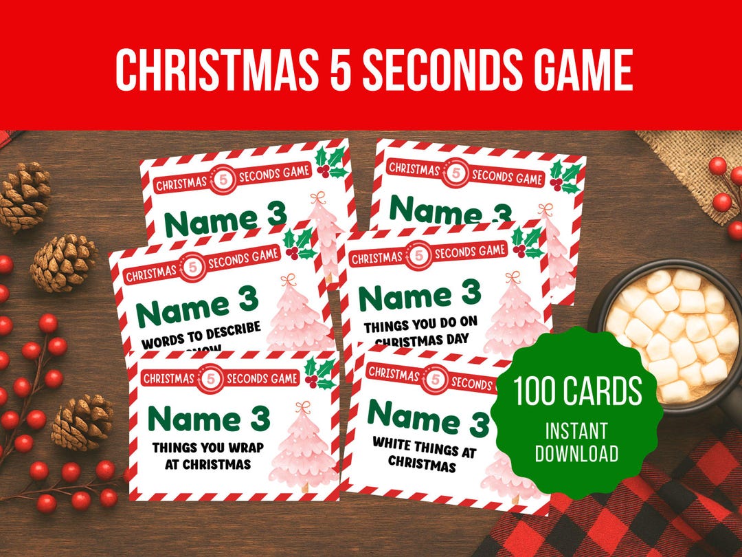 Christmas 5 Seconds Game Printable – Holiday Party Game Cards | Fun ...