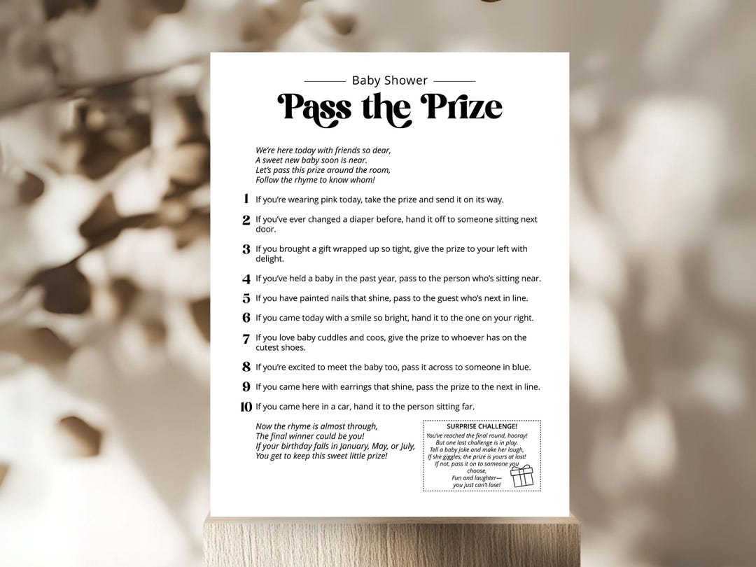 Baby Shower Pass the Prize Game Printable, Funny Surprise Twist ...