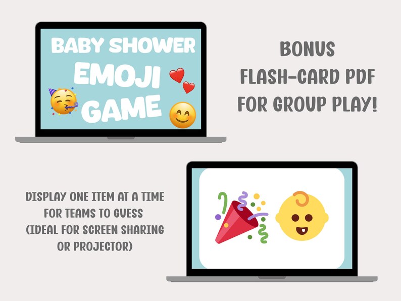Baby Shower Emoji Pictionary Game Group Play Flash PDF 26 Baby ...