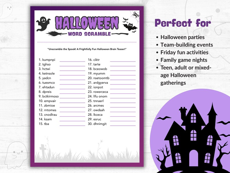 Halloween Word Scramble Game Word Jumble – Activity Printable Game Fun ...
