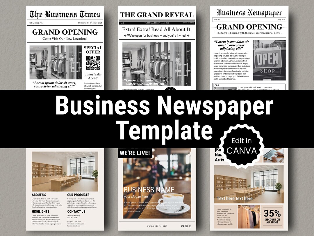 Business Announcement Newspaper Template Editable Canva Fake Newspaper ...