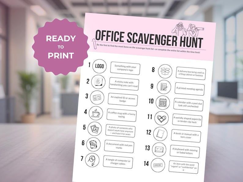 Printable Office Game - Scavenger Hunt Fun Office Activities Team ...