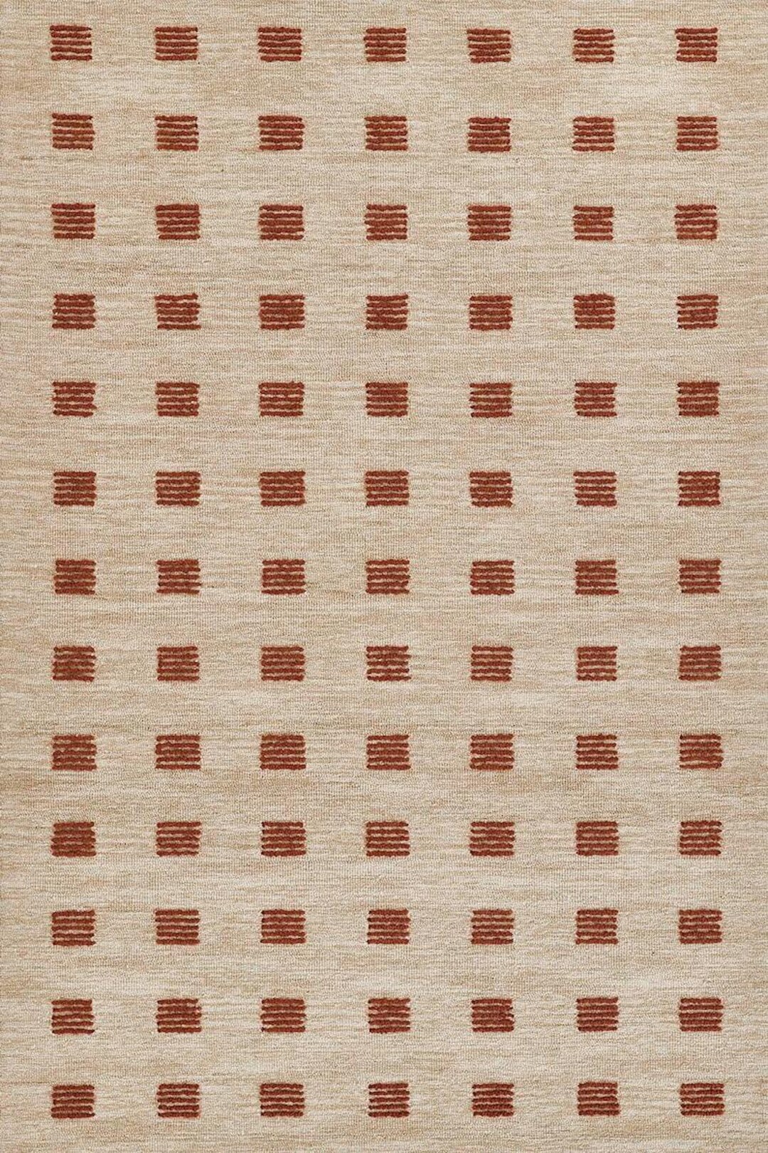 Modern Wool Rug Beige With Terracotta Grid Pattern – Handwoven Beige ...