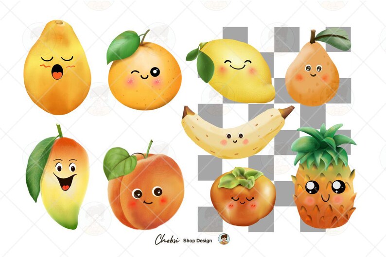 Cute Fruits Clipart, Kawaii Fruit Clipart, Cute Fruit Water Color, Cute ...