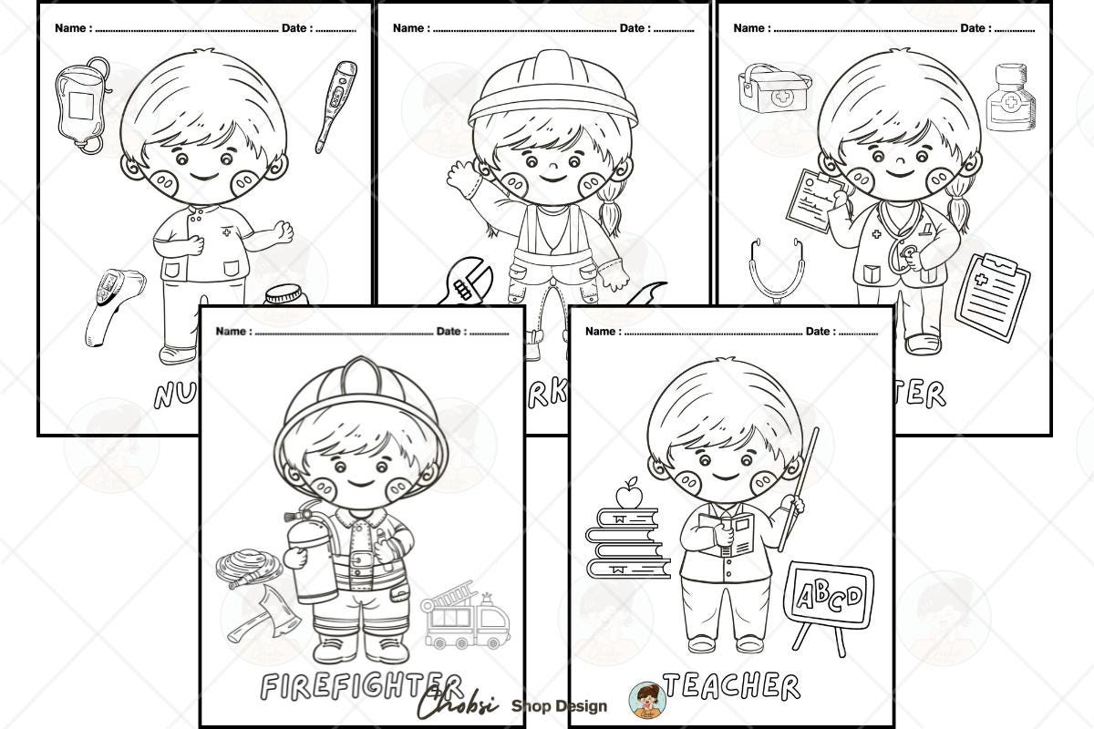 20 Community Helper Job Coloring Pages, Career Day Coloring Book ...