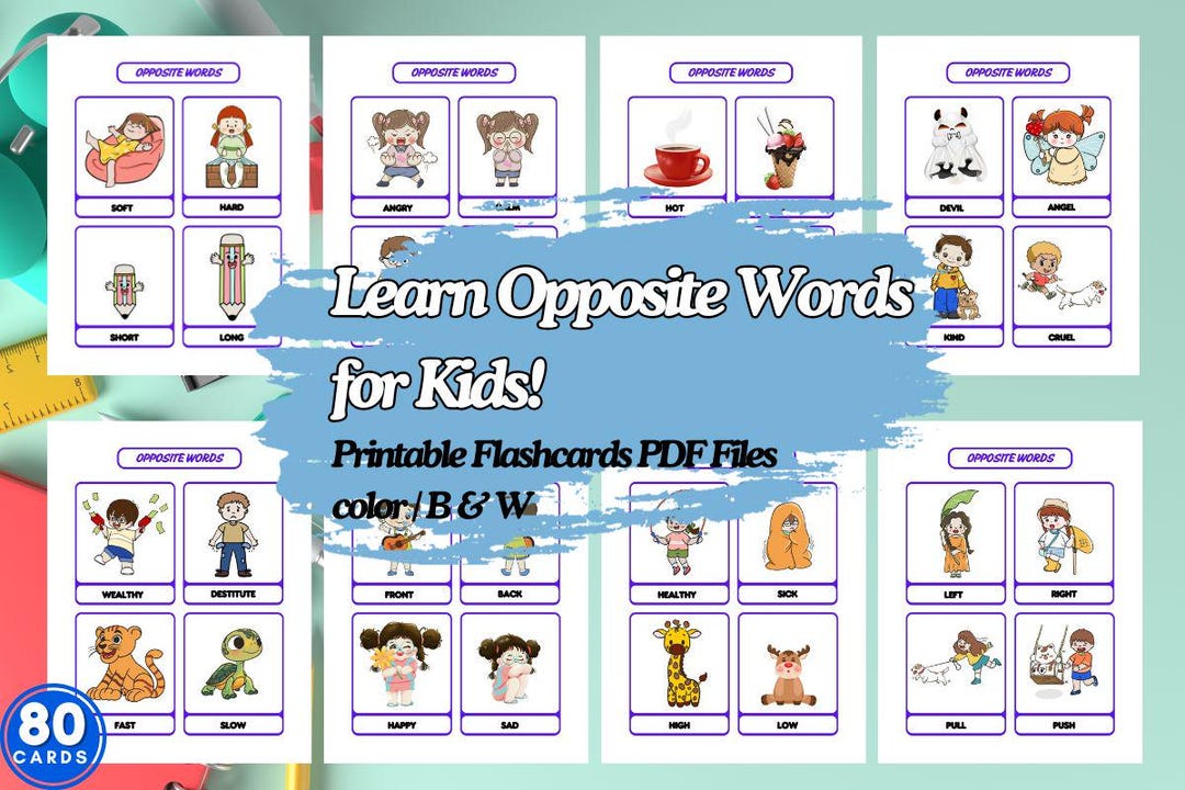 Opposite Flash Cards for Preschoolers and Kindergarten/work Sheet ...