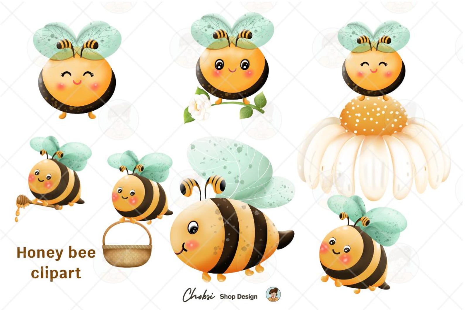 Cute Little Bee Family Produces Nectar With Pollen Clipart, Watercolor ...