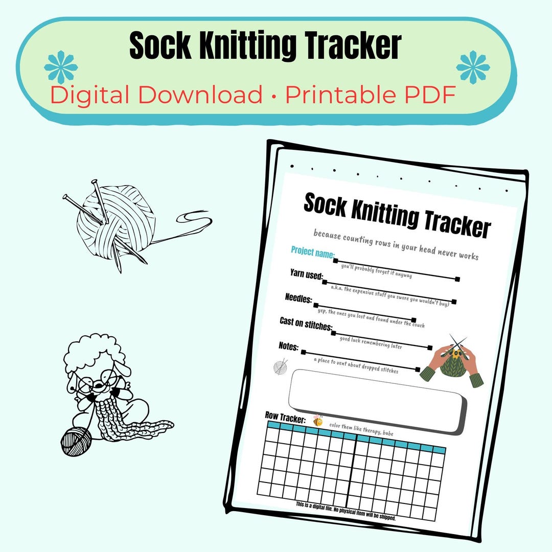 Sock Knitting Tracker: Printable Row Counter, A4 Knitting Project ...