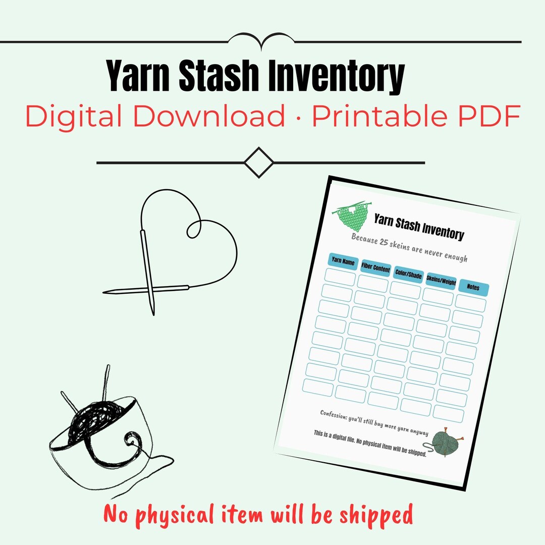 Yarn Stash Inventory Printable: Knitting & Crochet Supply Tracker ...