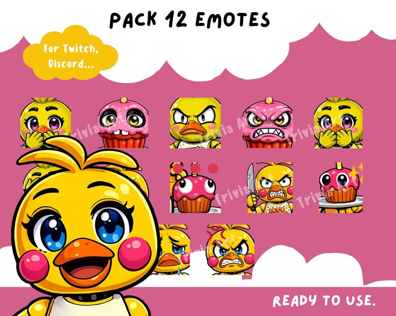 Chica Twitch Emotes Pack – 12 Funny FNAF 1 & 2 Emotes for Streamers ...