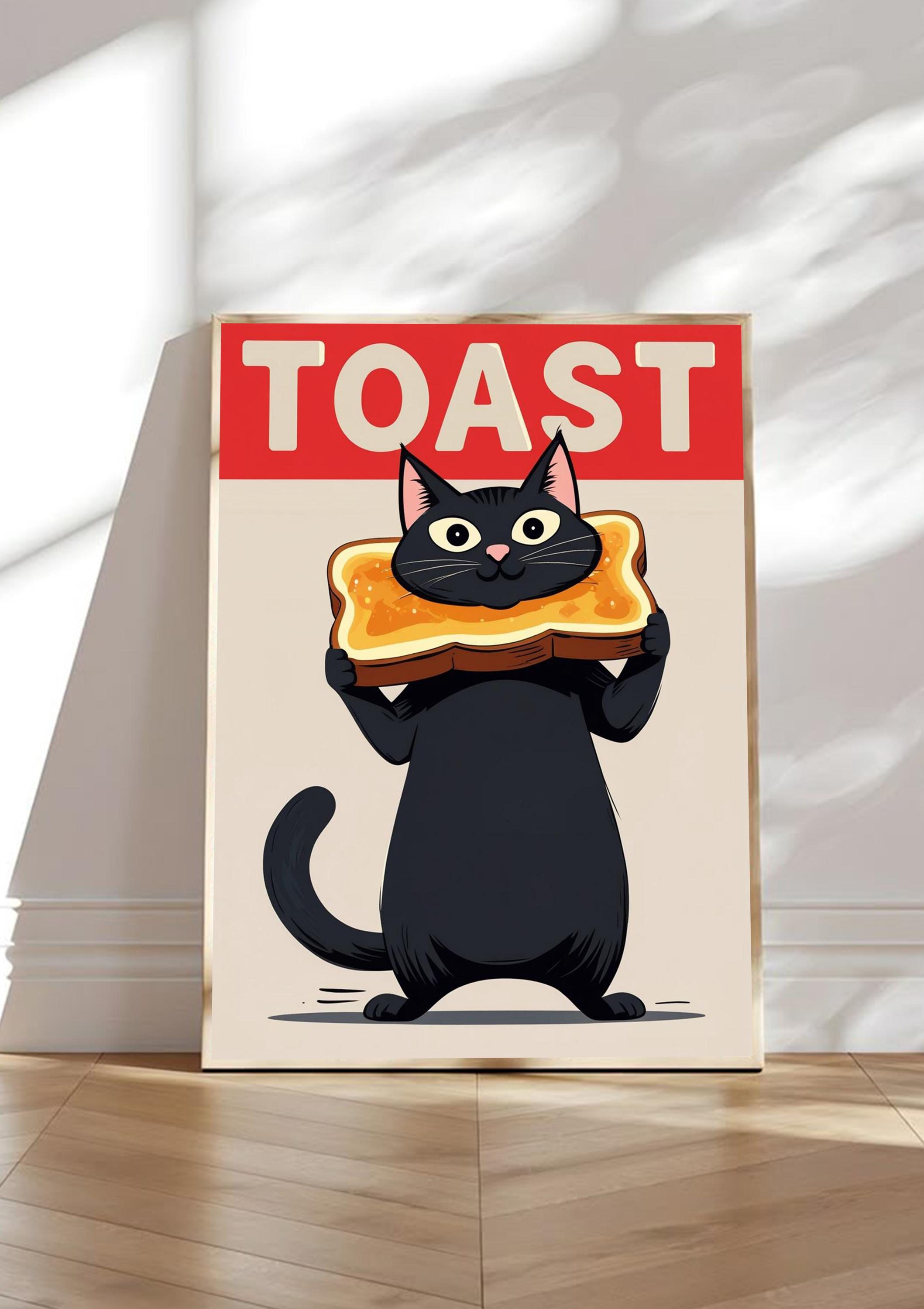 Funny Cat Poster, Cat Toast Print, Funny Animal Print, Cat Lover Gift ...