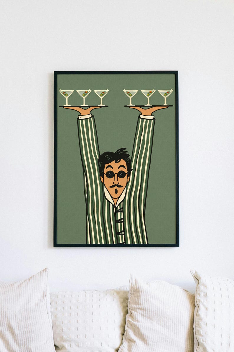 Retro Martini Poster, Vintage Cocktail Illustration, Bar Cart Wall Art ...