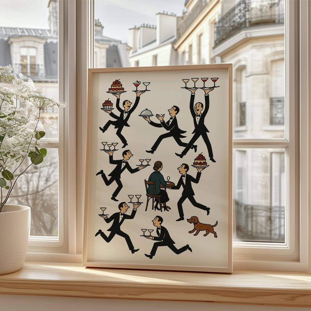 Vintage Style Waiters Poster - Funny Tiny People Restaurant Print for ...