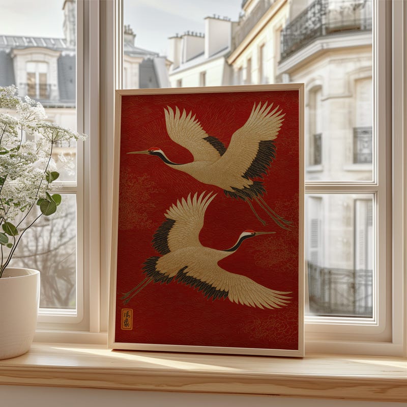 Asian Crane Bird Poster - Etsy