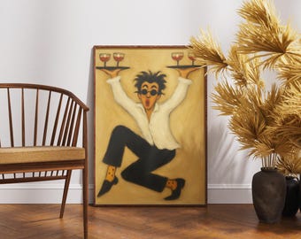 Vintage Waiter Oil Painting Print, Vintage Beverage Poster, Bar Wall ...