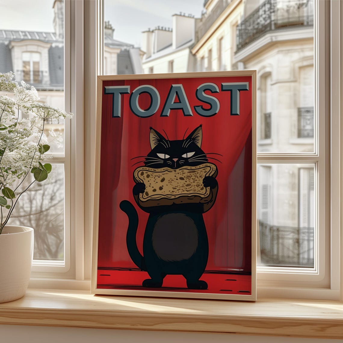 Toast Cat Print, Cat Lover Print, Cartoon Cat Print, Animal Lover Print ...