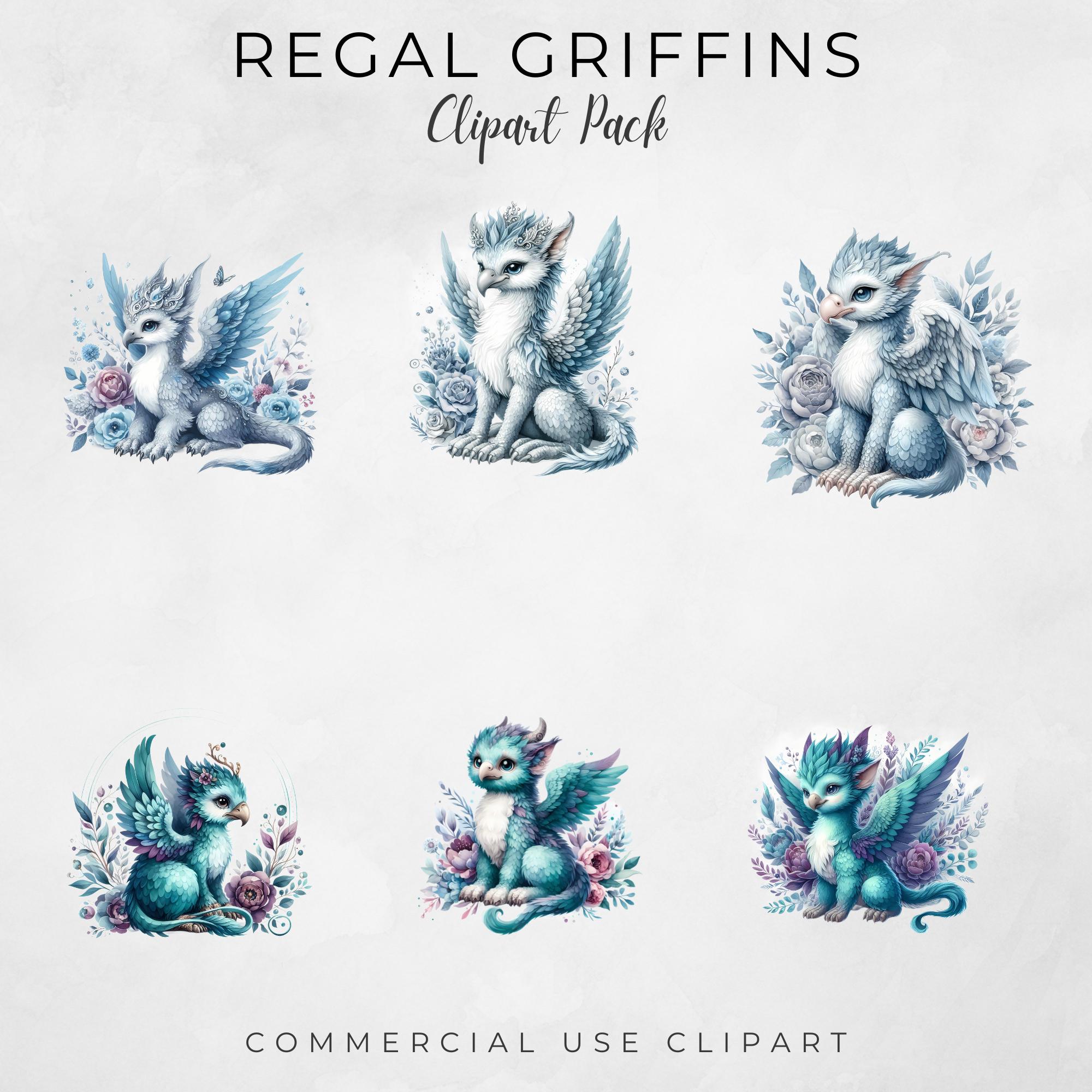 Regal Griffin Clipart Bundle, 40 Pngs, Cute Whimsical Magical Majestic ...