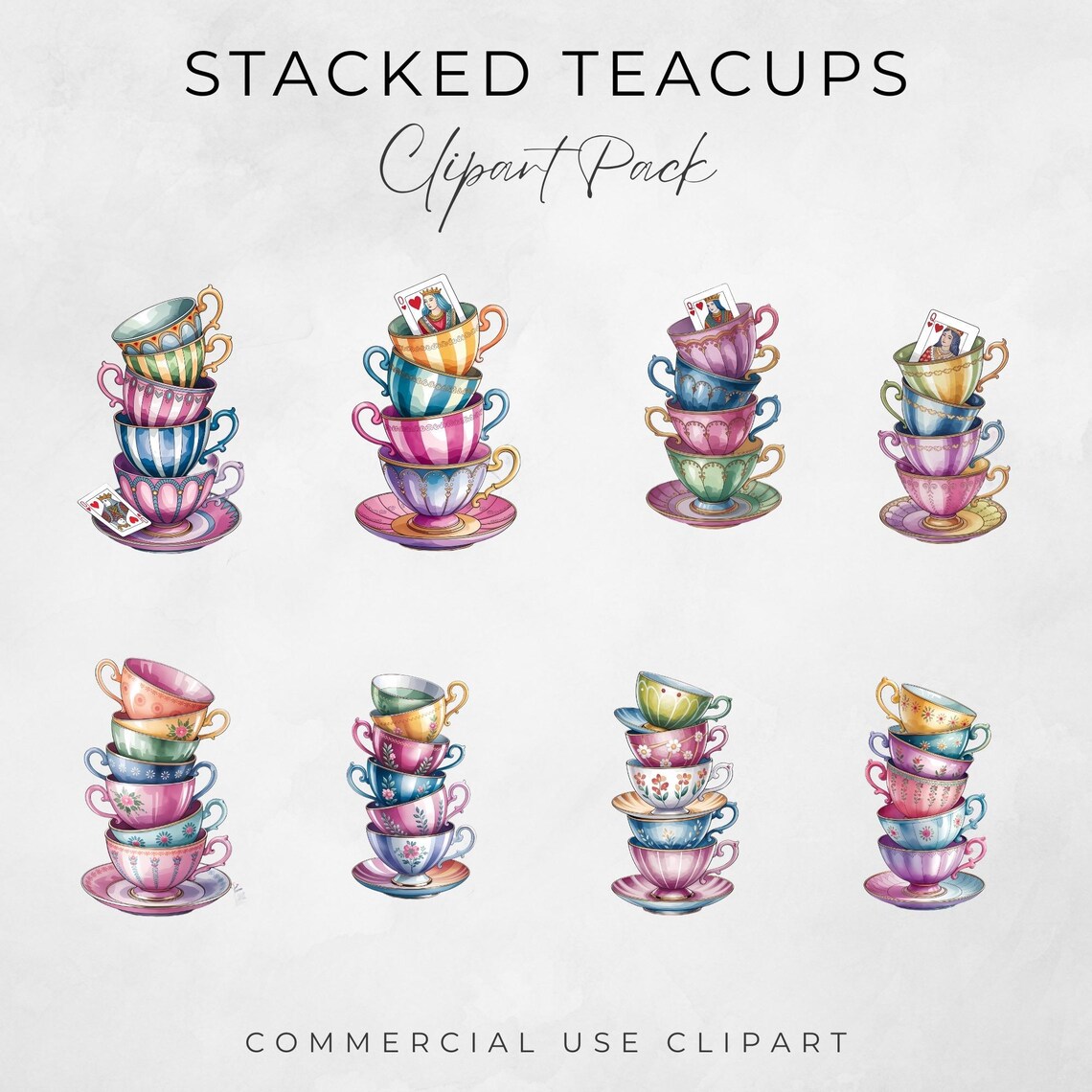 Stacked Teacups Clipart Watercolour, Clipart for Commercial Use ...