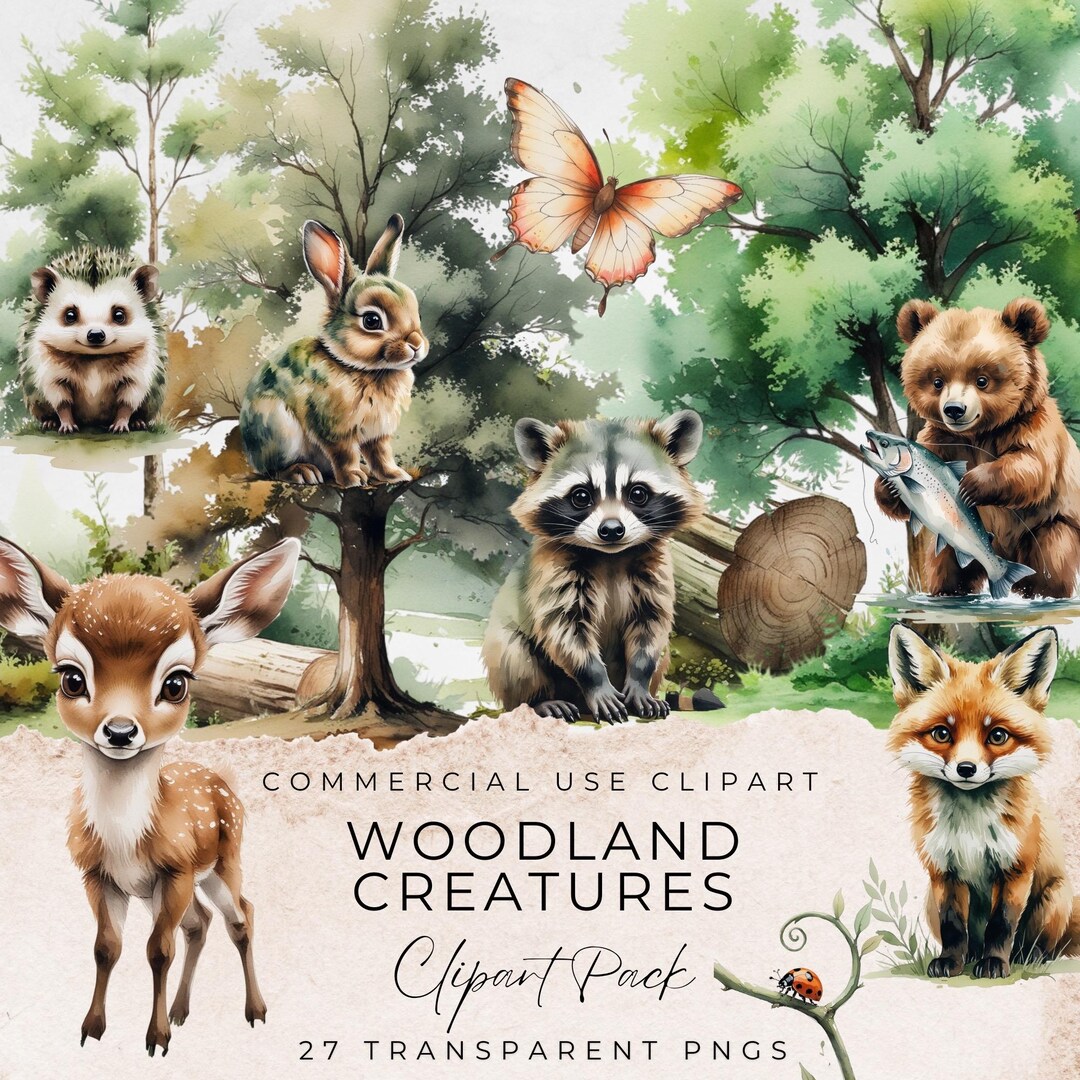 Woodland Creatures Clipart Watercolour, Clipart for Commercial Use ...