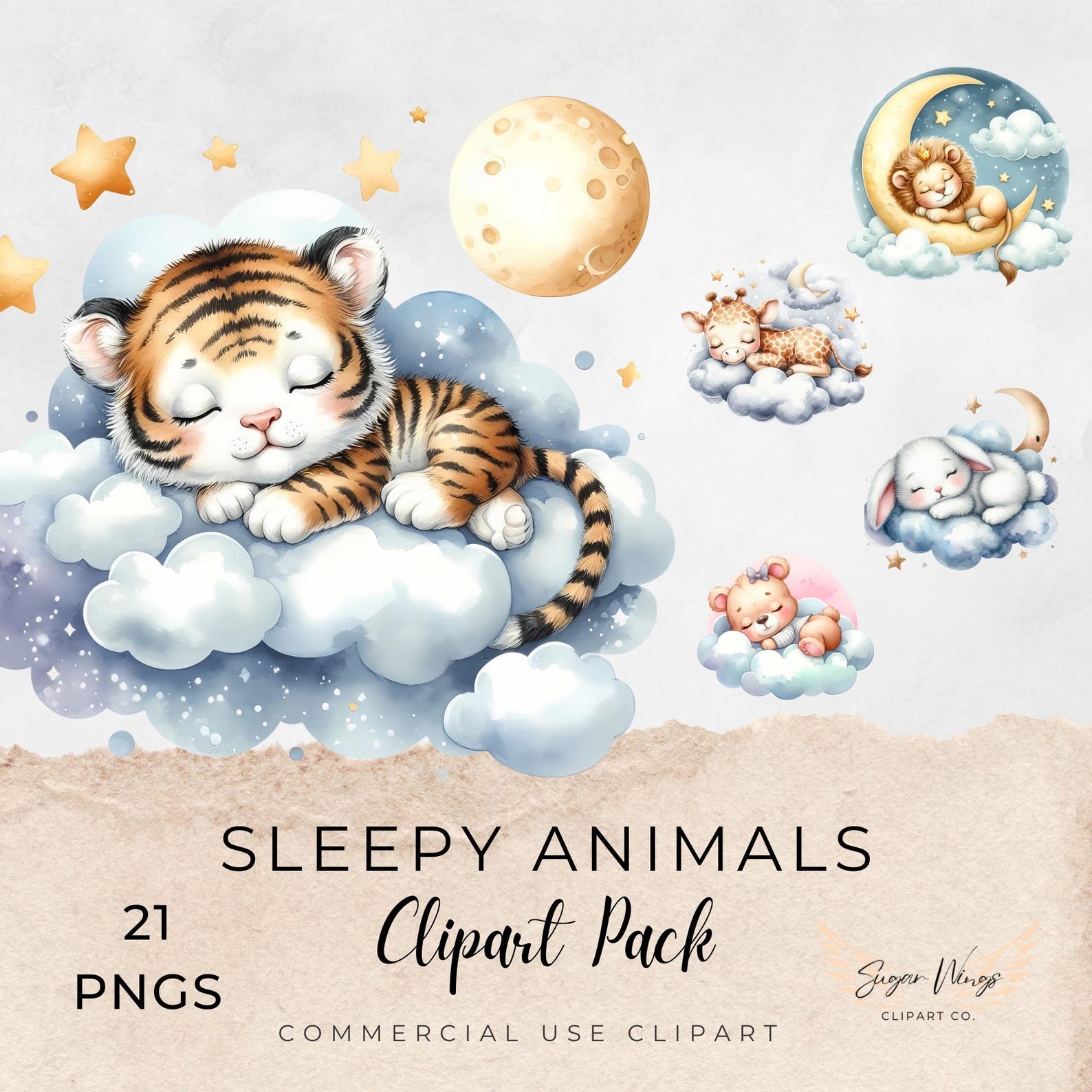 Sleepy Animals Clipart Watercolour, Clipart for Commercial Use ...