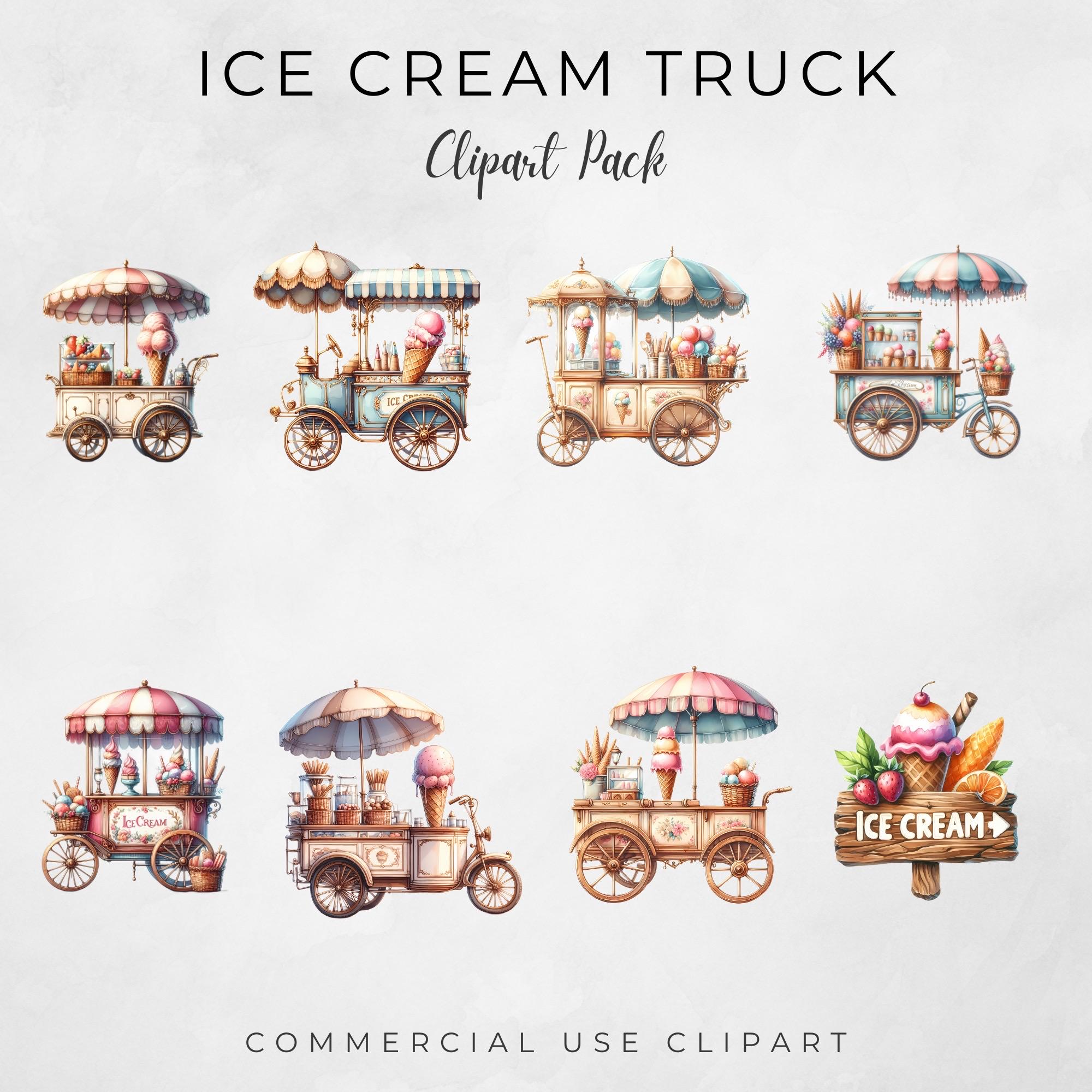 Ice Cream Truck Clipart Bundle | 60 Pngs | Vintage Summer Ice Cream Van ...